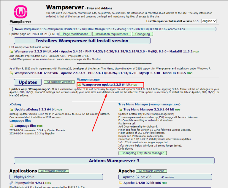 Update WAMP to the latest version from existing installation.